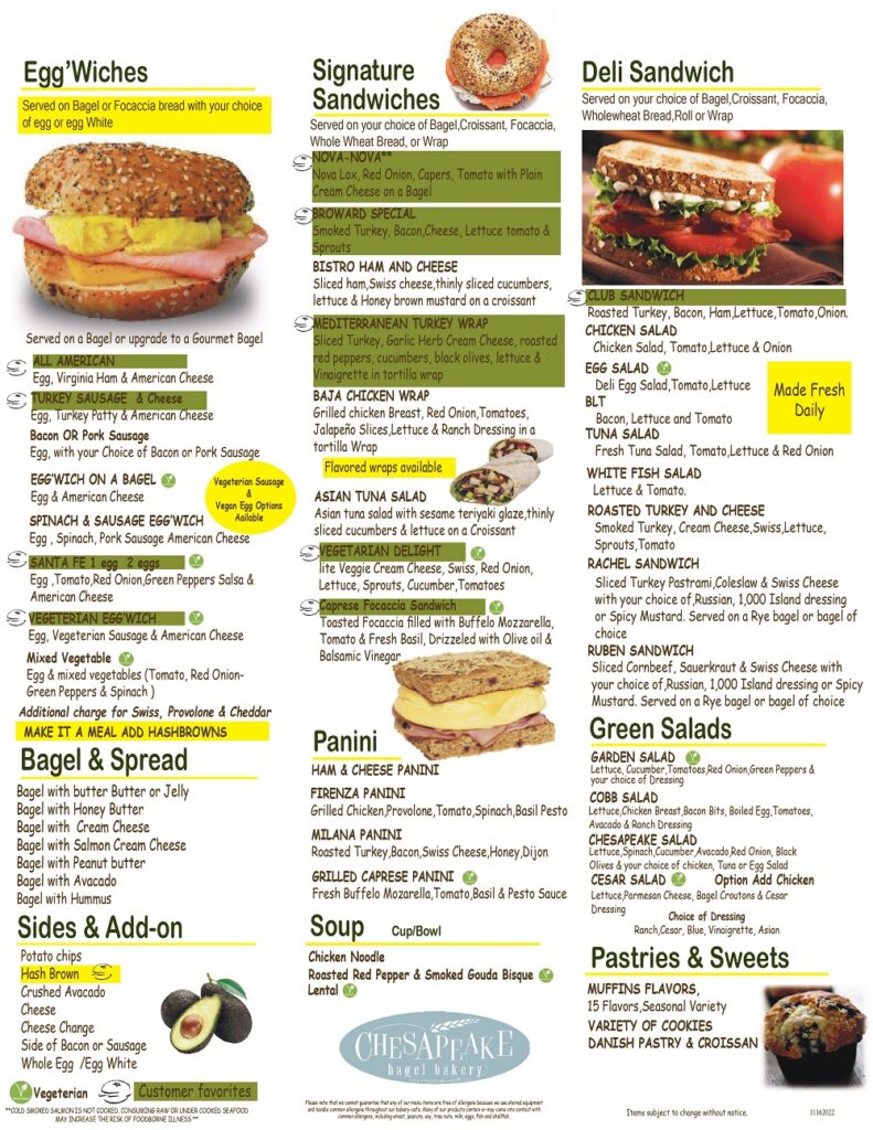 Chesapeake Bagel Menu